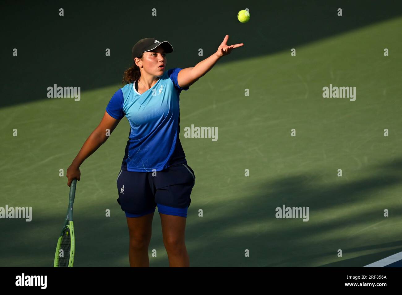 Gaia Maduzzi in action during a junior girls' singles match at the 2023 ...