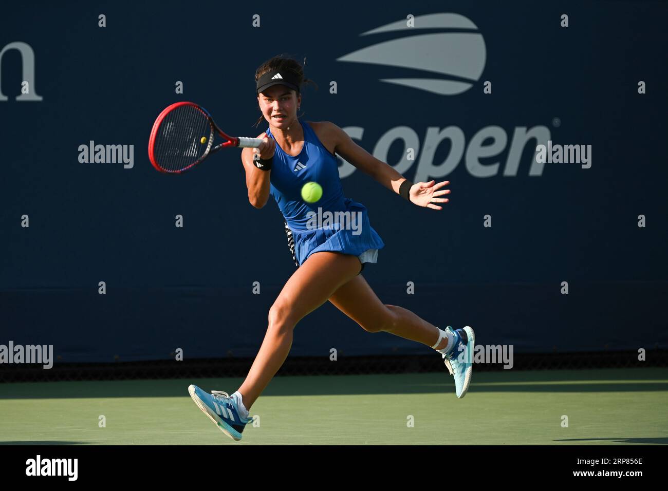 Iva Jovic in action during a junior girls' singles match at the 2023 US ...