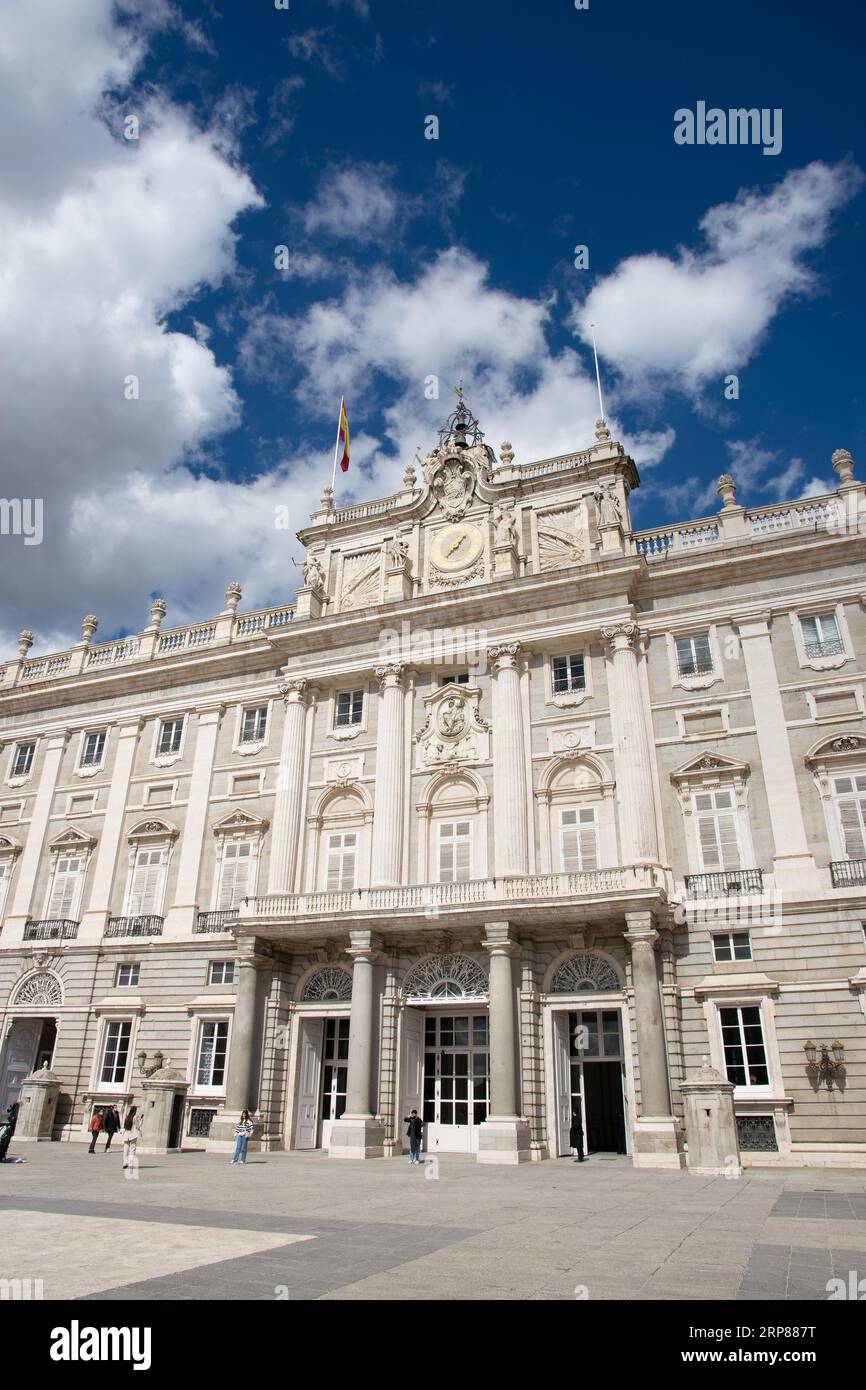 Exterior of the entryway of Royal Palace of Madrid facing the Plaza de ...