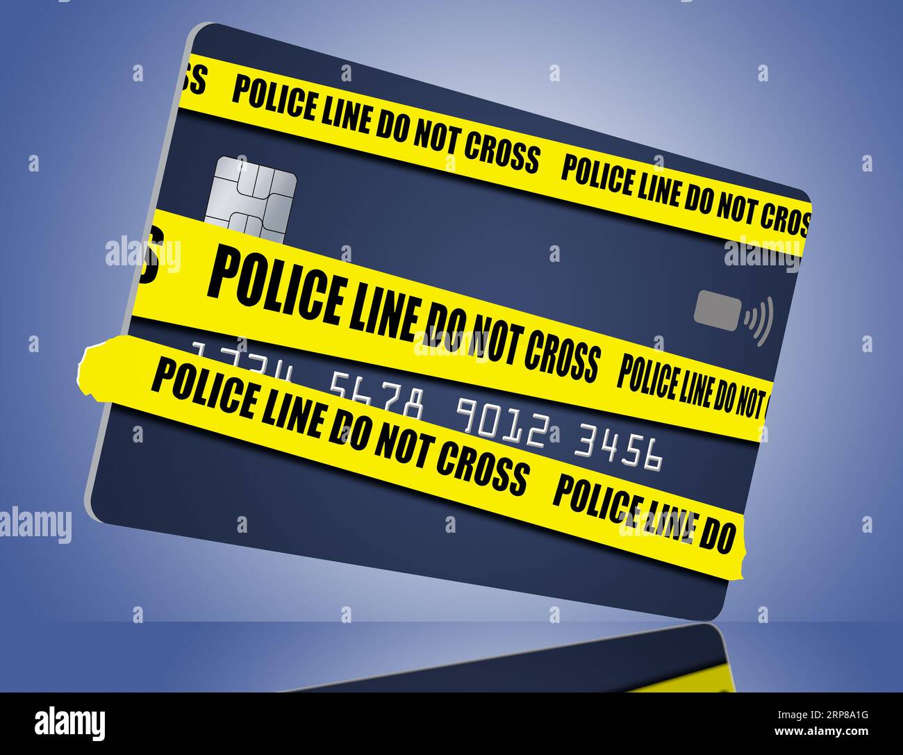 Police crime scene tape, yellow tape, is stretched over a credit card ...