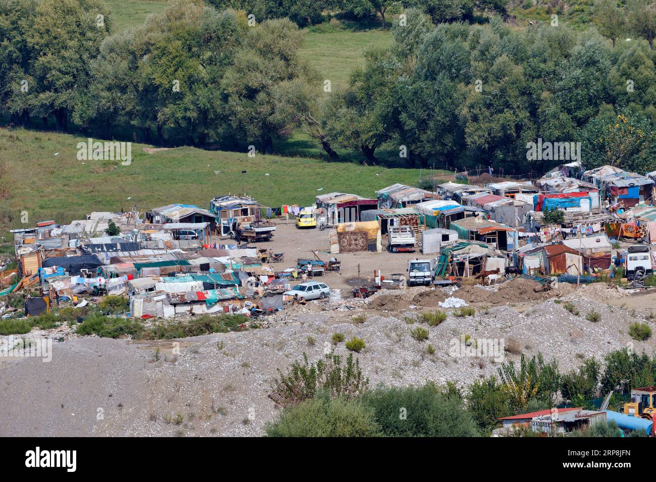Impoverished Roma Settlement Aerial View in Skadar Stock Photo - Alamy