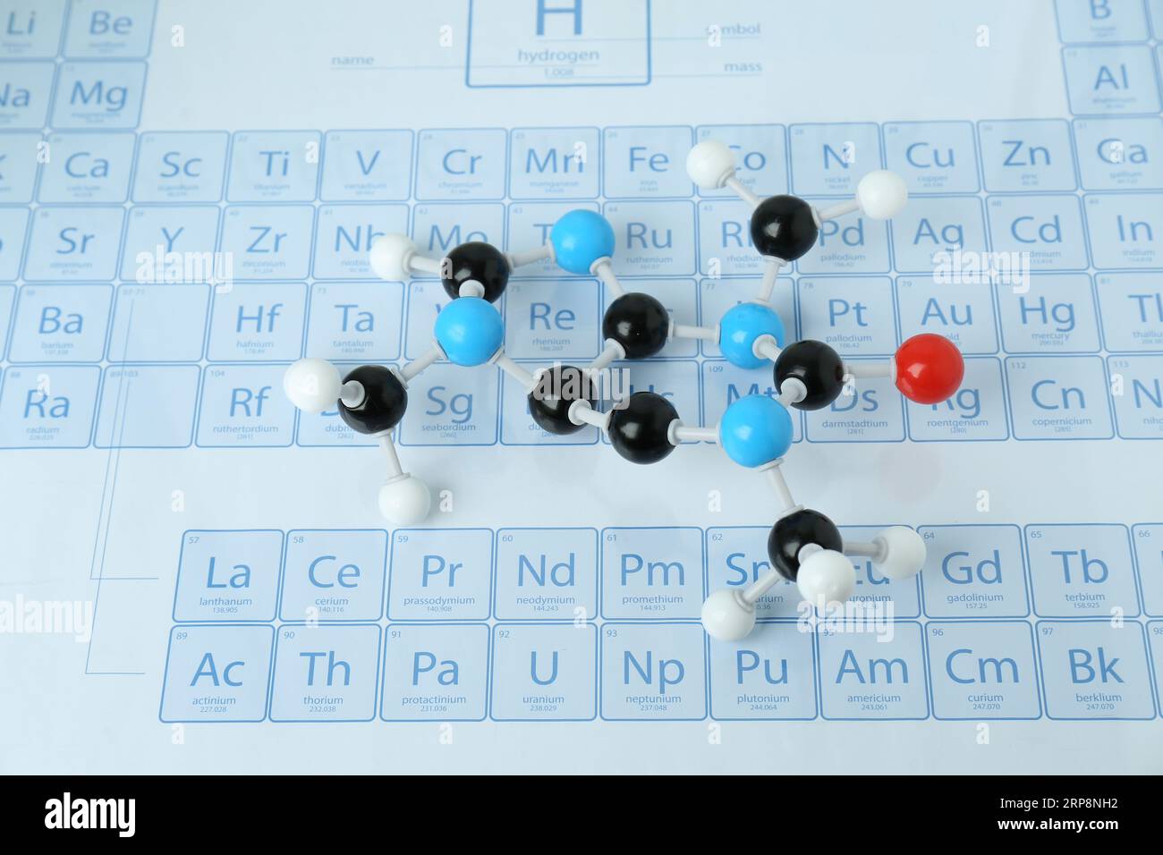 Molecular model on periodic table of chemical elements Stock Photo - Alamy