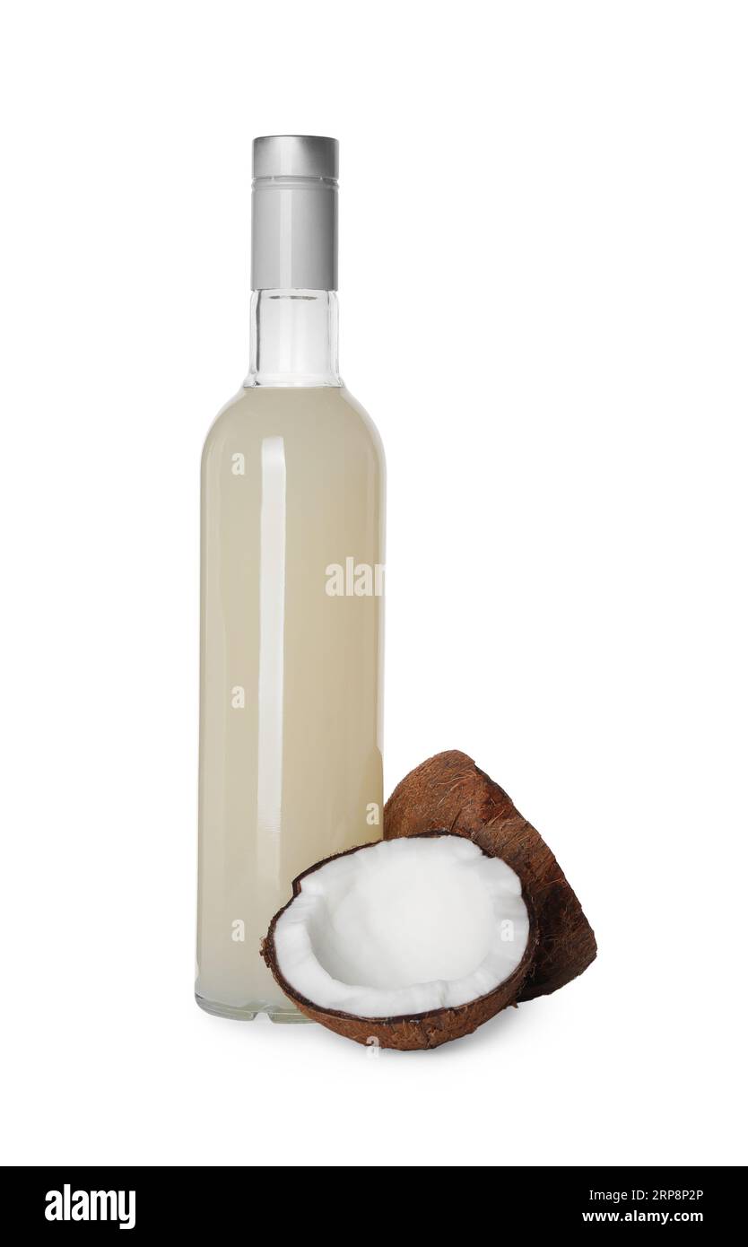 Delicious syrup for coffee and coconut on white background Stock Photo ...