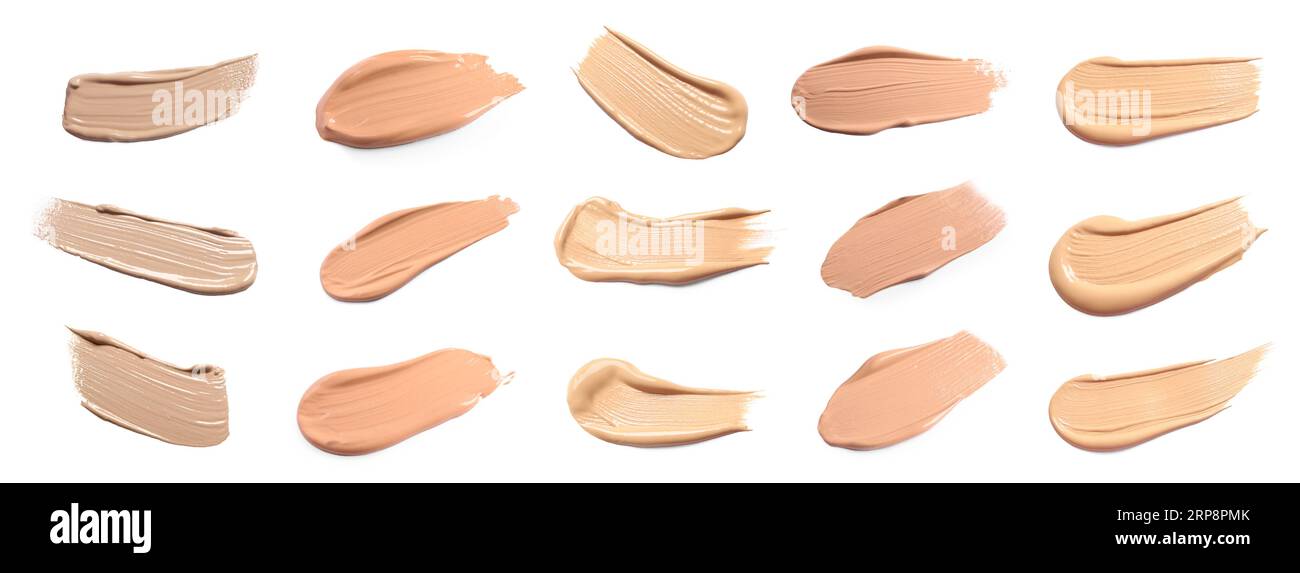 Set of foundation samples in different tones on white background Stock ...