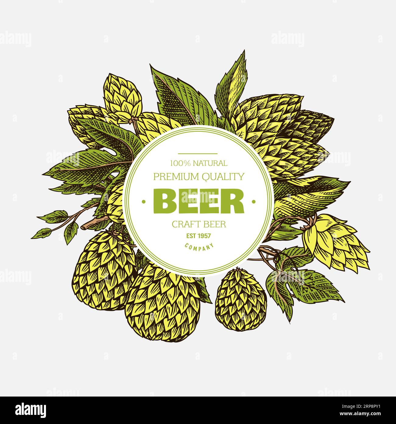 Hop cones and Barley sticker, emblem or badge or logo. Malt Beer for ...