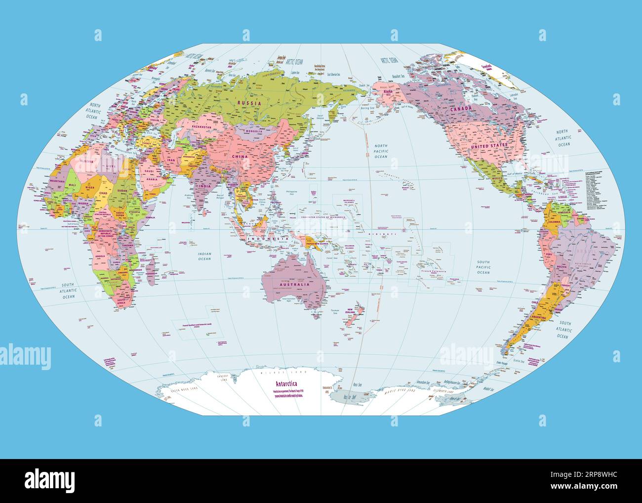 Political world map Asia centered Winkel-Tripel projection Stock Vector ...