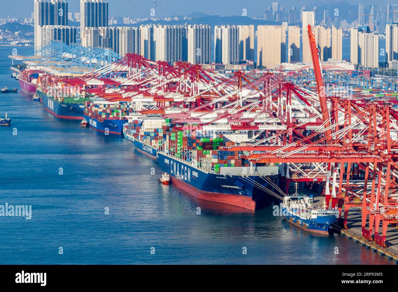 QINGDAO, CHINA - SEPTEMBER 3, 2023 - Container ships dock and depart ...