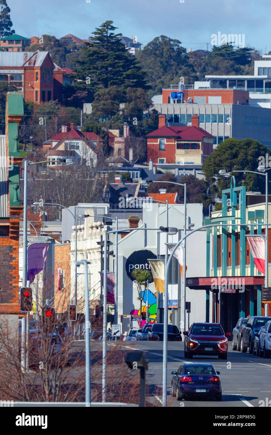 A streetscape of Charles Street in Central Launceston in Tasmania ...