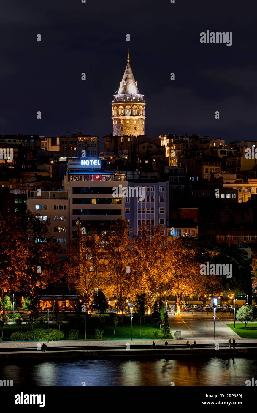 Galata Tower and Beyoglu district. View from Golden Horn Metro Bridge ...