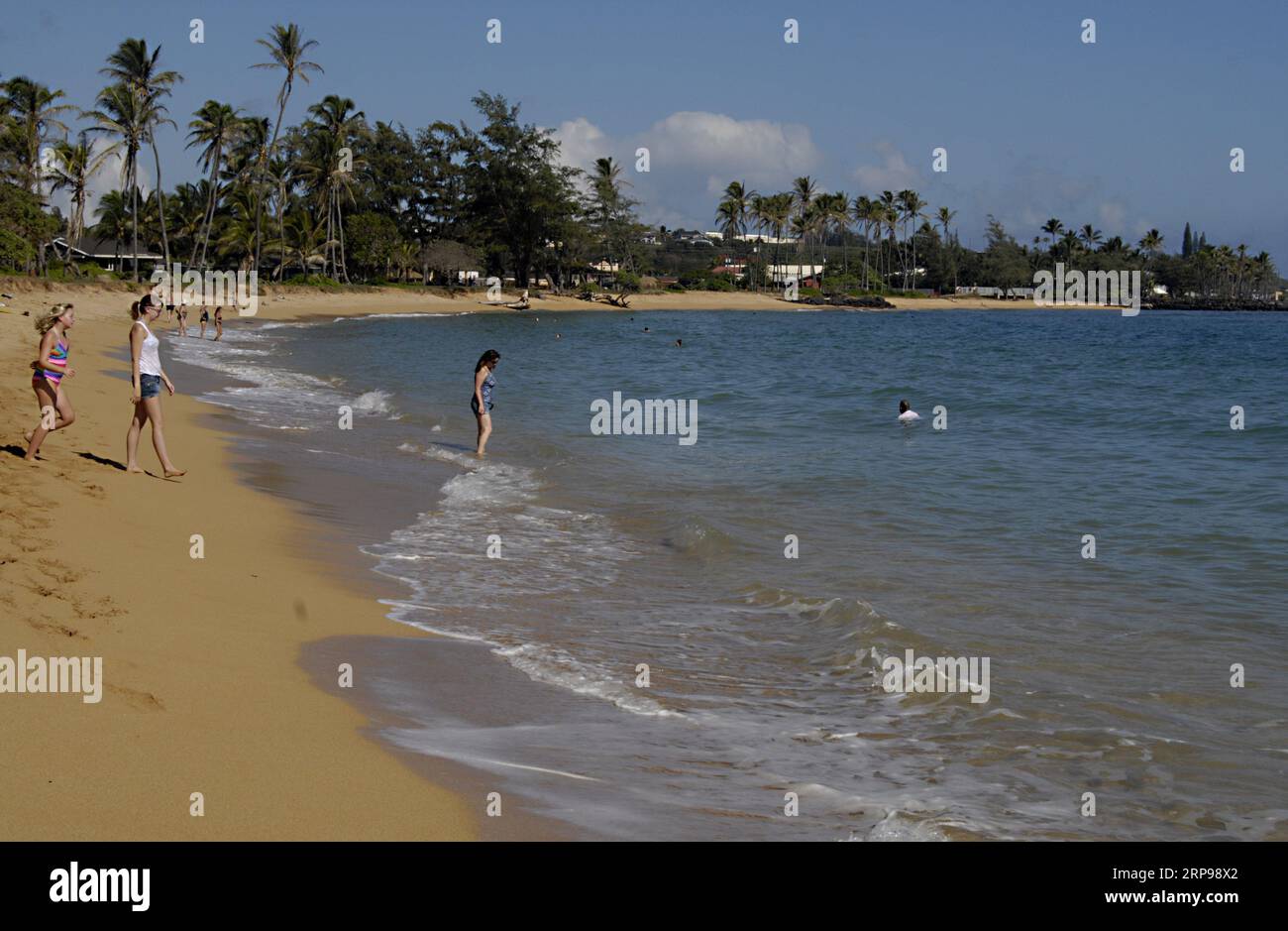 KAUAI ISLAND / HAWAII /USA Sunbath and swimmers at walking and swiming ...