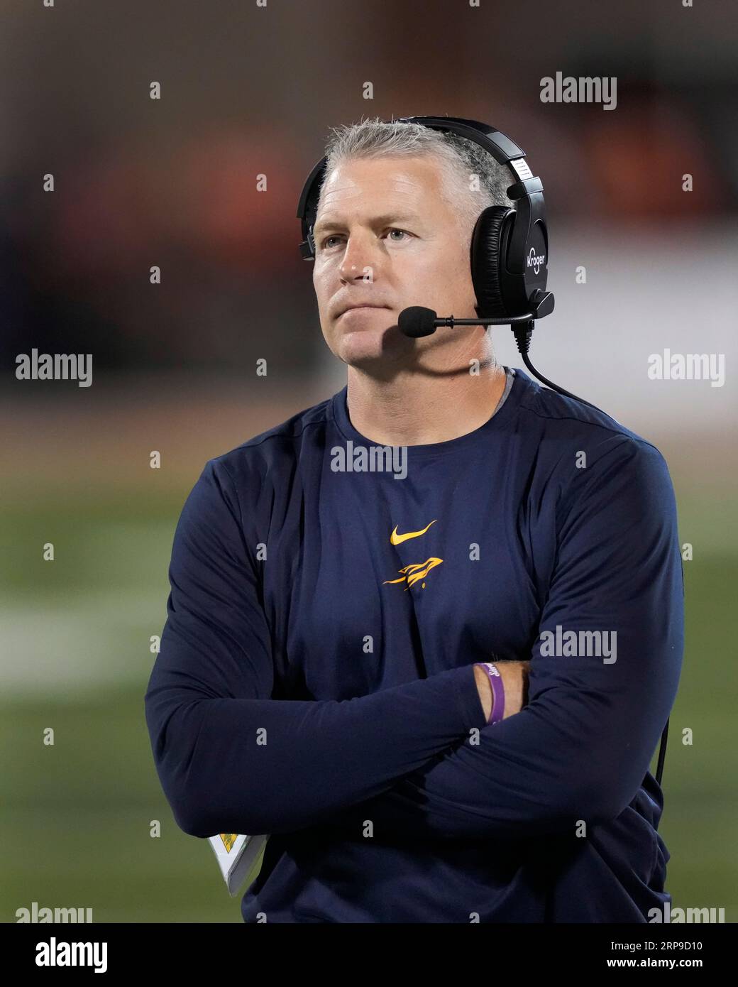 Toledo head coach Jason Candle looks at the scoreboard during an NCAA ...