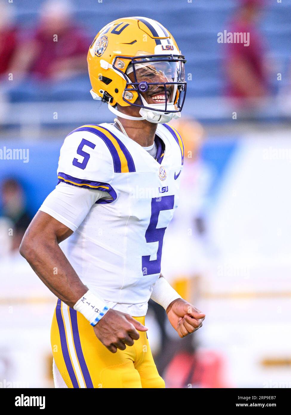 Orlando, FL, USA. 3rd Sep, 2023. LSU Tigers quarterback Jayden Daniels ...