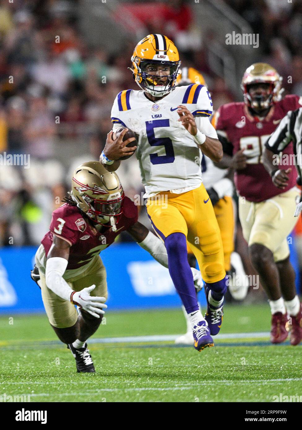 Orlando, FL, USA. 3rd Sep, 2023. LSU Tigers quarterback Jayden Daniels ...
