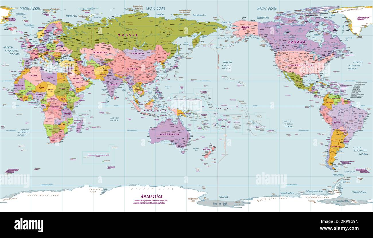 Political world map Asia centered Patterson projection Stock Vector ...