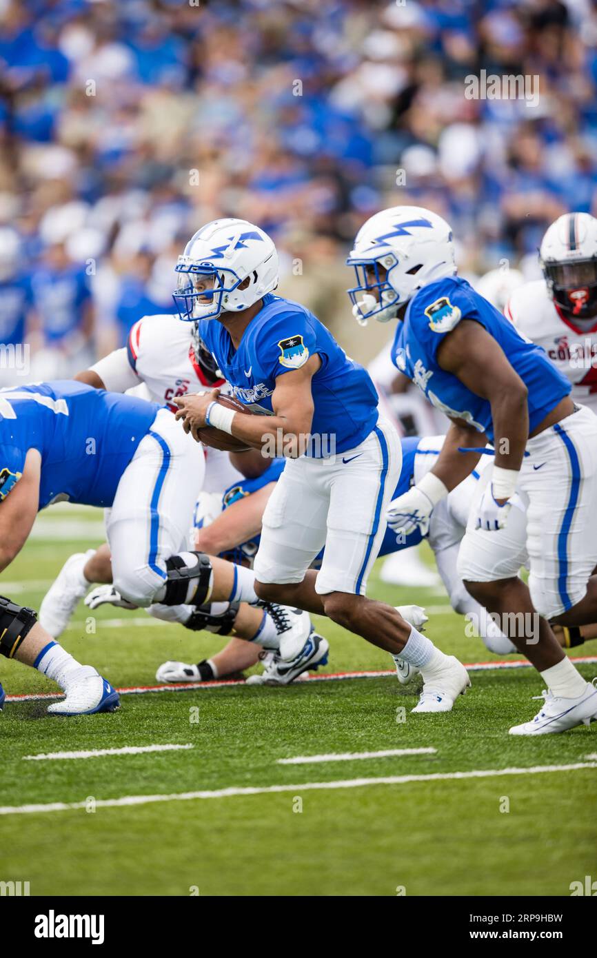 September 02, 2023: Air Force quarterback Zac Larrier (9) runs the ball ...
