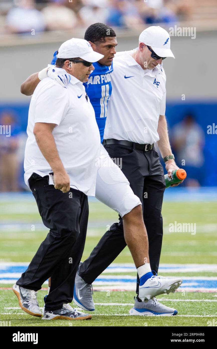 September 02, 2023: Air Force spur Camby Goff (11) is helped off of the ...