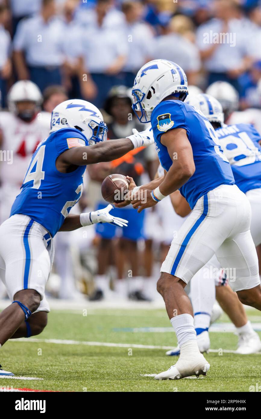 September 02, 2023: Air Force quarterback Zac Larrier (9) hands off to ...