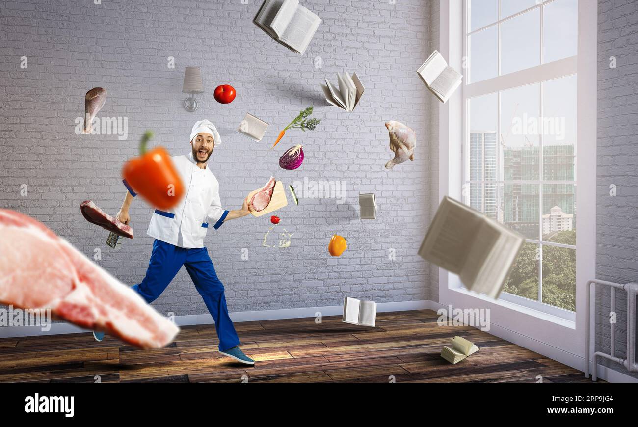 Flying food. Healthy nutrition . Mixed media Stock Photo - Alamy