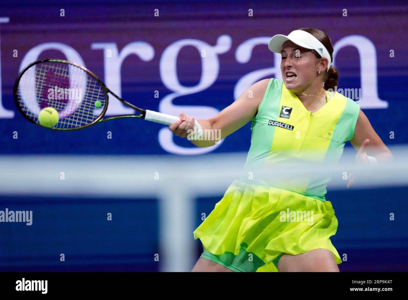 Jelena Ostapenko, of Latvia, returns to Iga Swiatek, of Poland, during the fourth round of the U ...