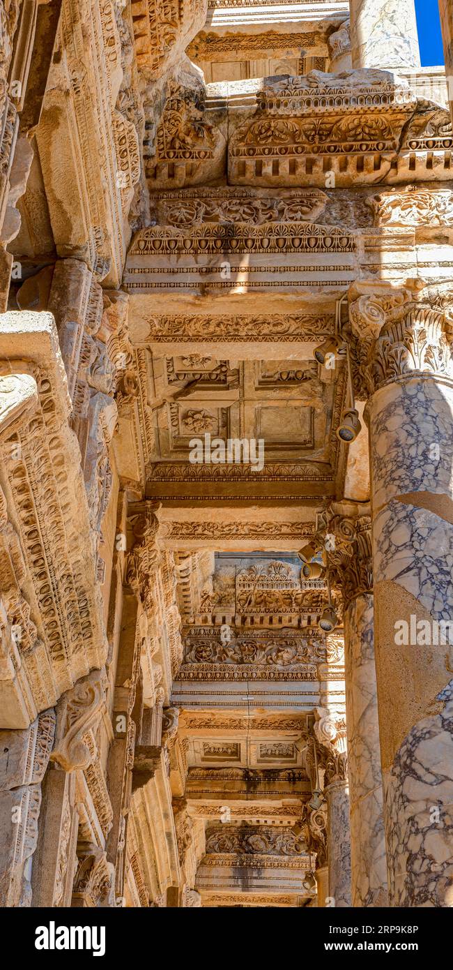 Celling decoration in the facade gallery.. Library of Celsus. Ancient ...
