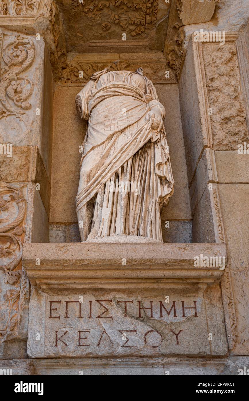 Statue of Episteme (Greek personification of knowledge). Library of ...