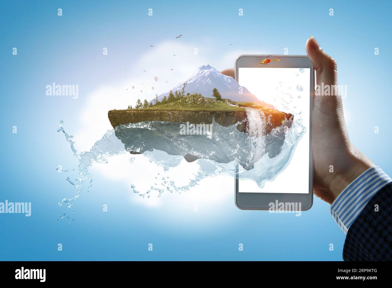 Landscape with mountain floating in the air Stock Photo - Alamy