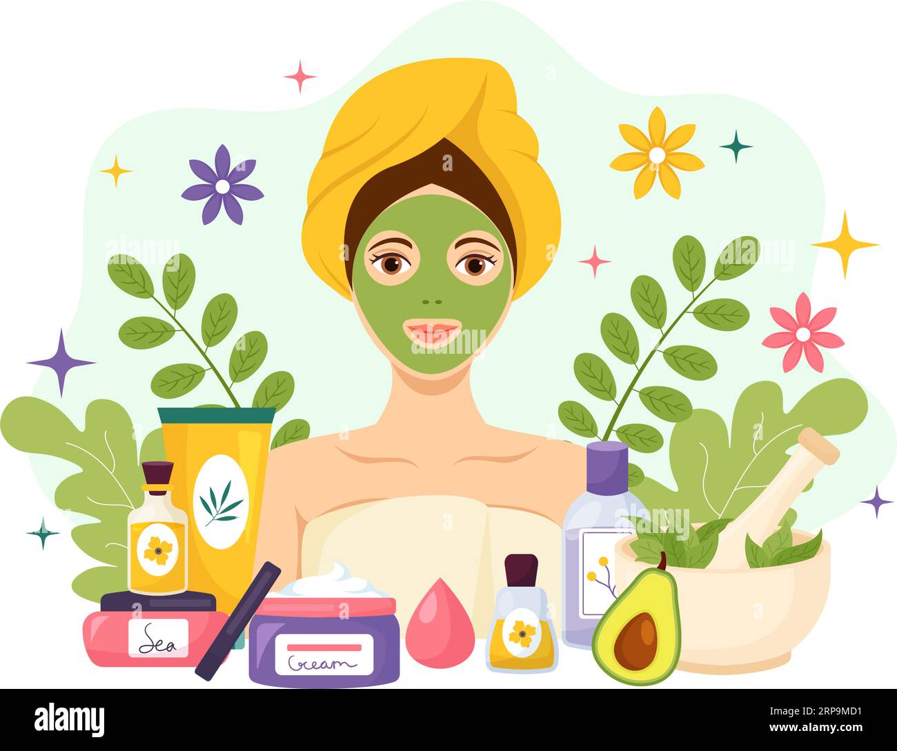 Natural Skin Care Vector Illustration of Women Applying Cosmetics Face ...