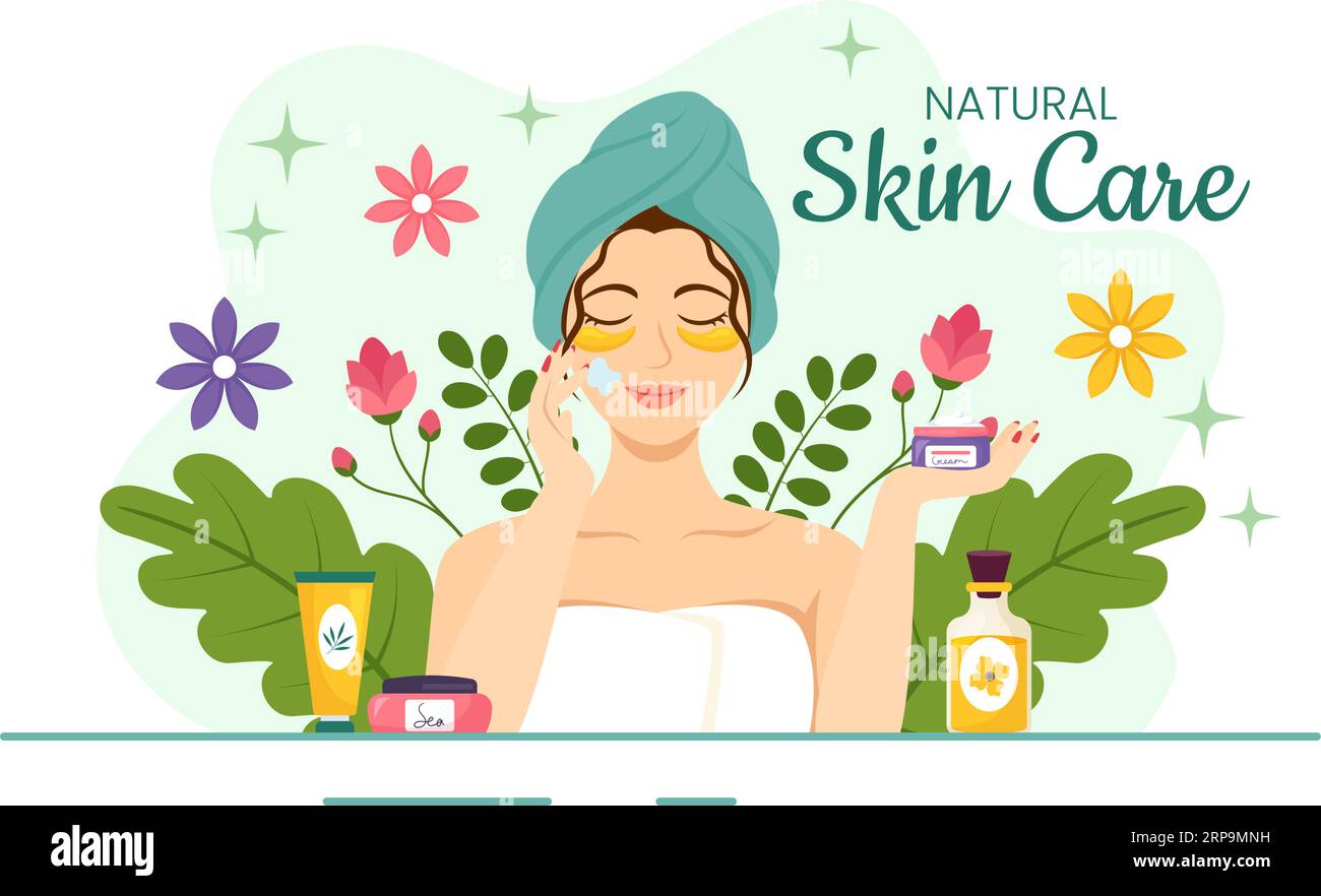 Natural Skin Care Vector Illustration of Women Applying Cosmetics Face ...