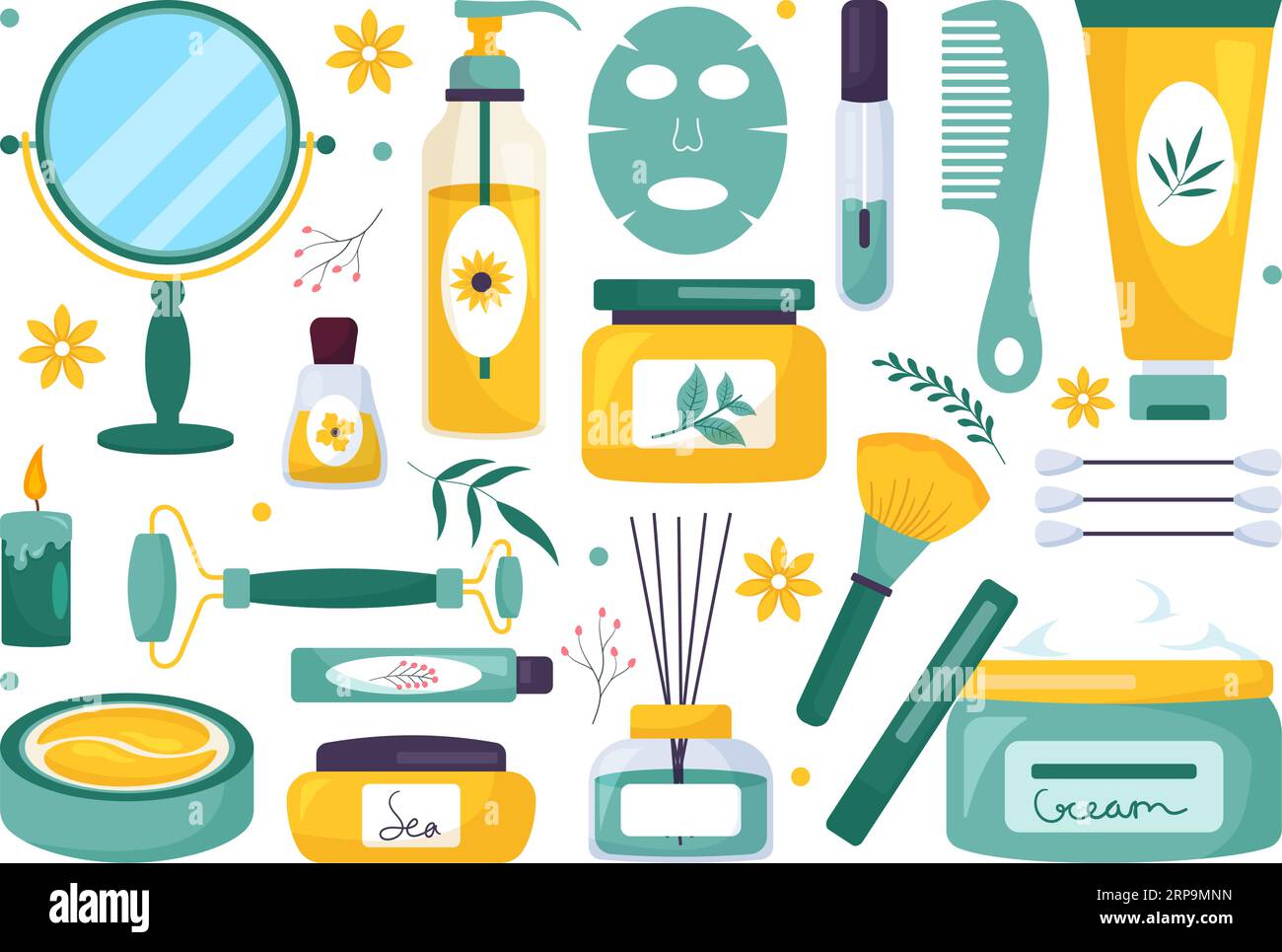 Natural Skin Care Vector Illustration of Women Applying Cosmetics Face ...