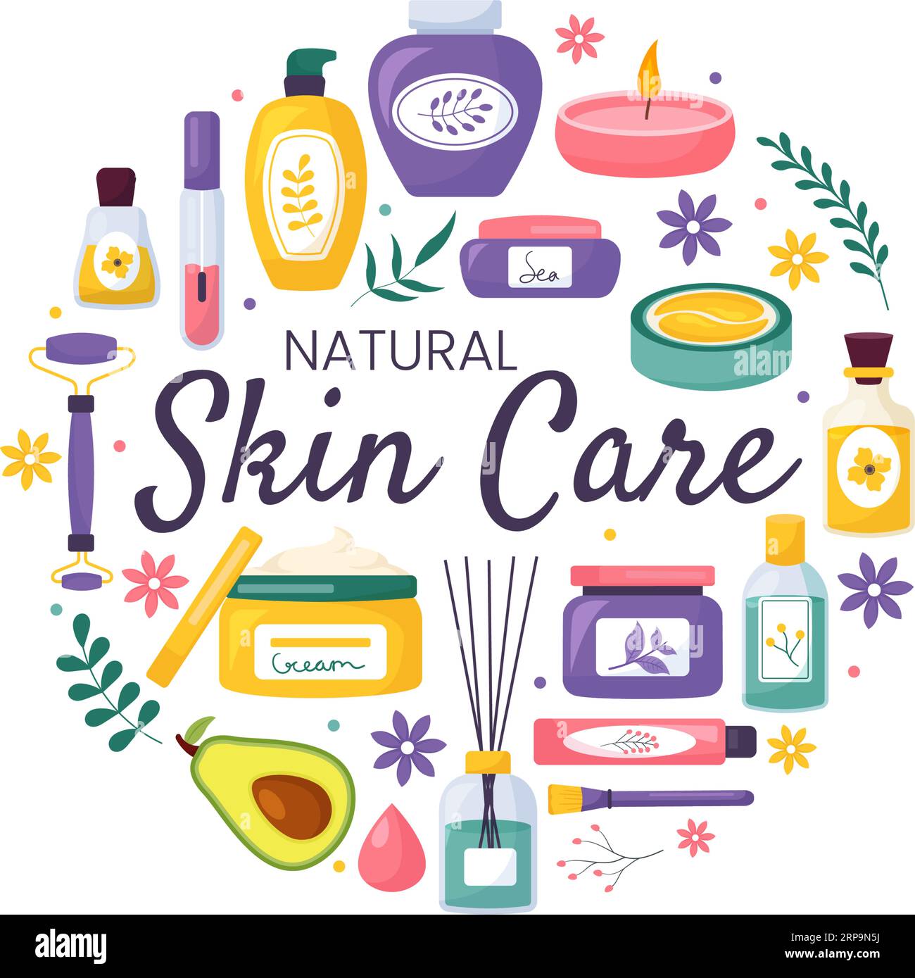 Natural Skin Care Vector Illustration Of Women Applying Cosmetics Face