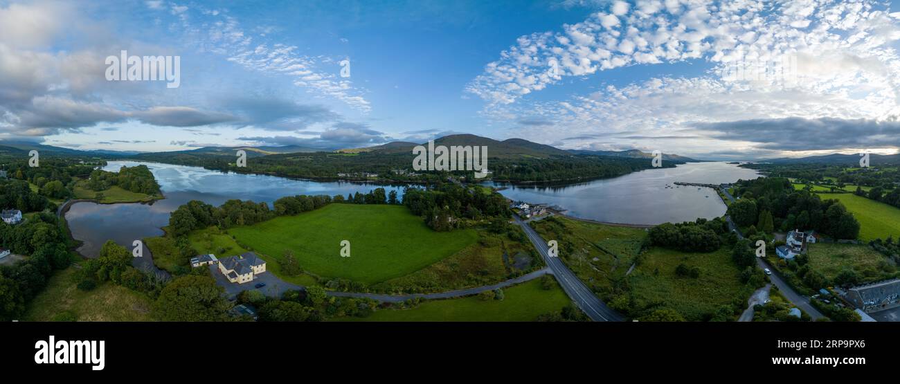 Aerial panorama view of Kenmare Bay at the entrance of the Ring of ...
