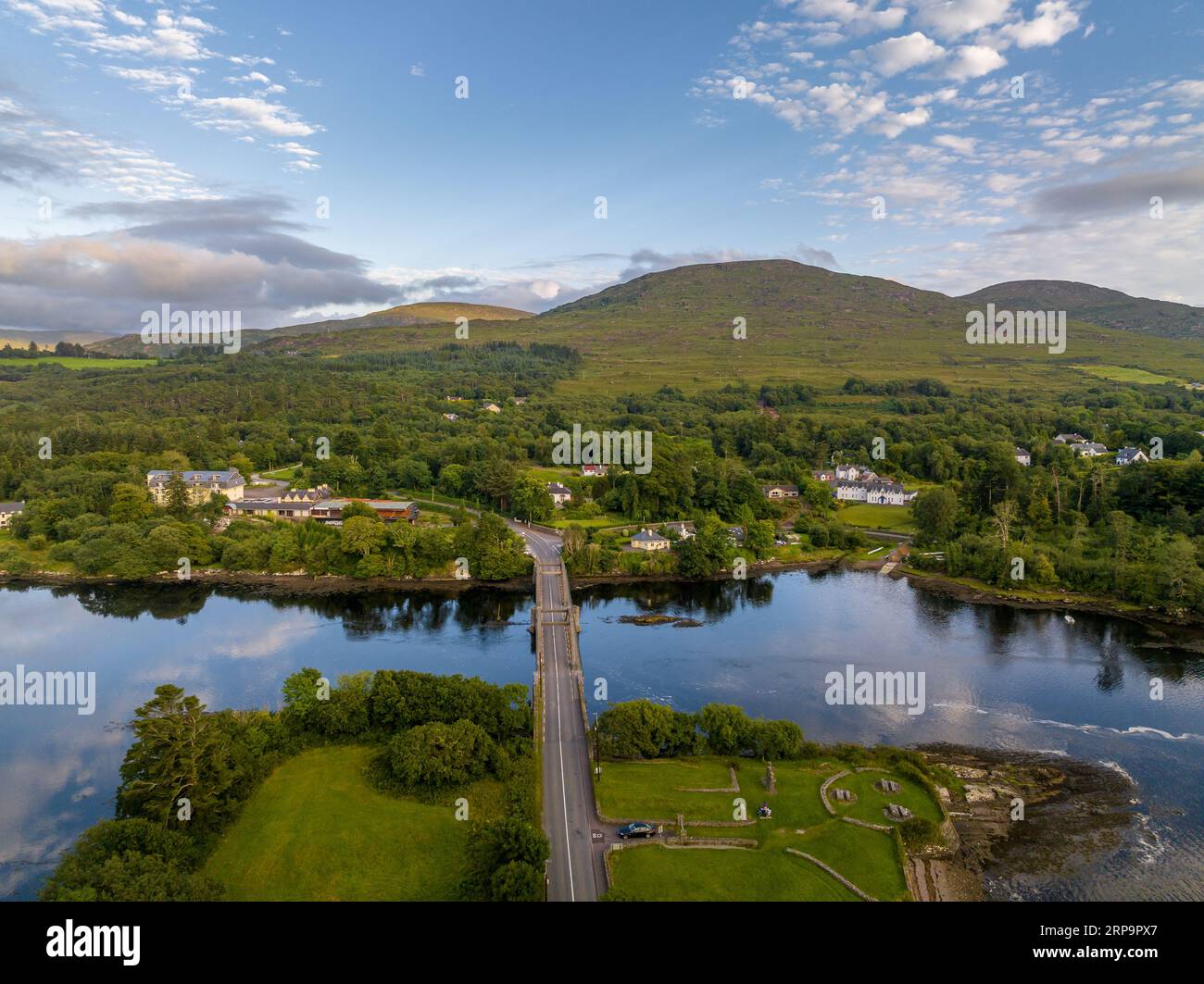 Aerial panorama view of Kenmare Bay at the entrance of the Ring of ...
