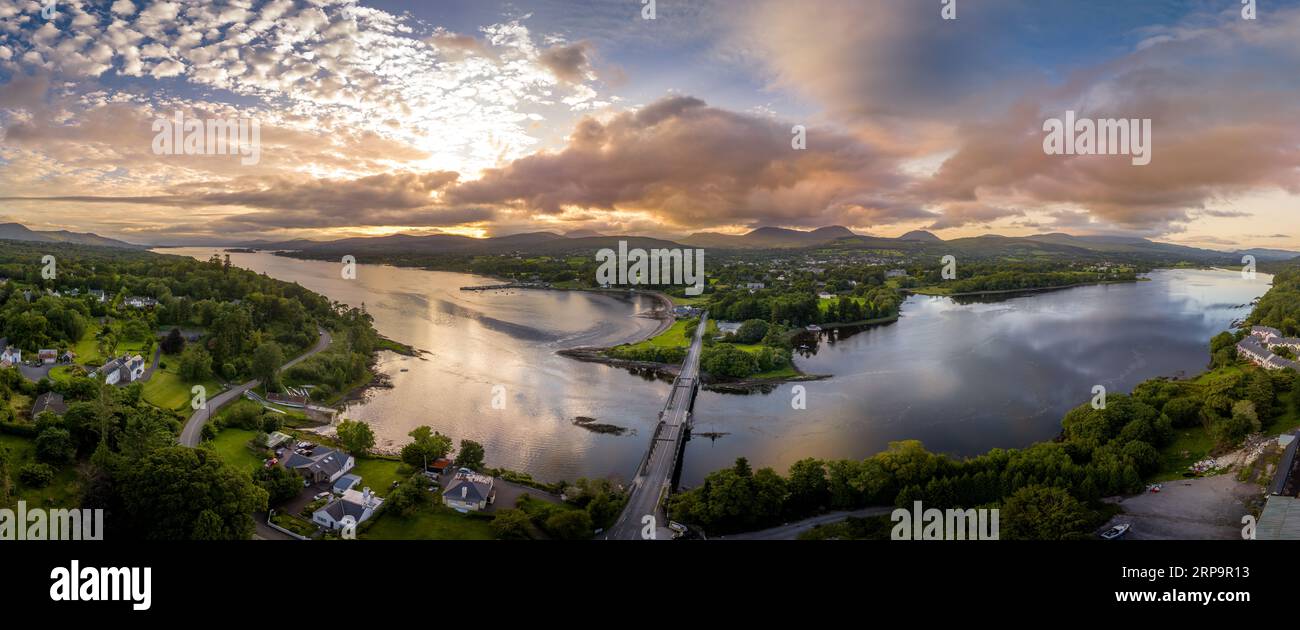 Aerial panorama view of Kenmare Bay at the entrance of the Ring of ...