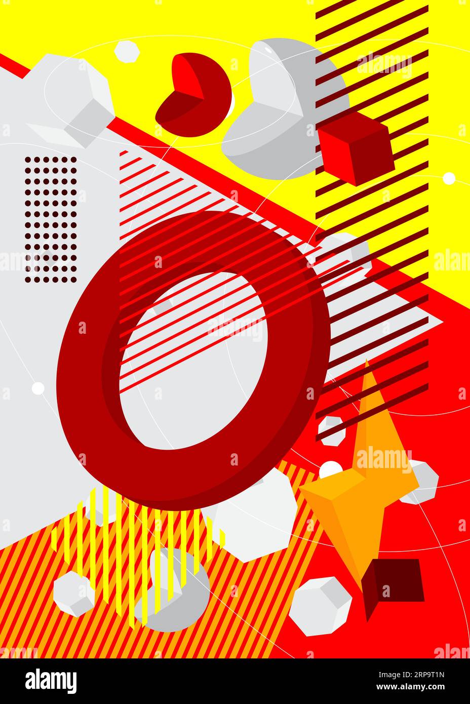 Red, yellow and white geometrical graphic retro theme cover. Minimal ...