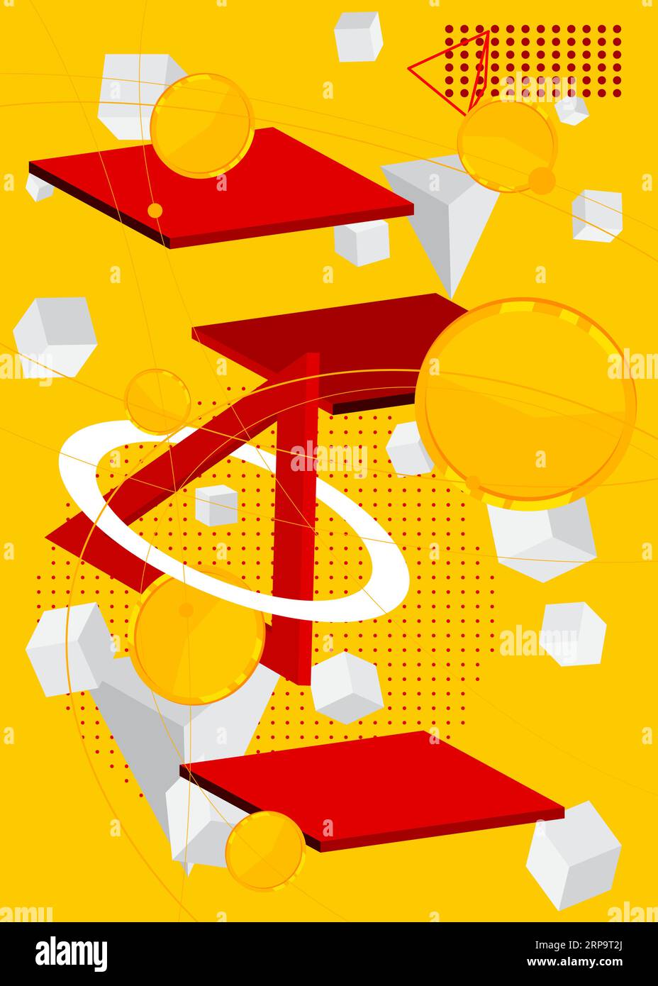 Red, yellow and white geometrical graphic retro theme cover. Minimal ...