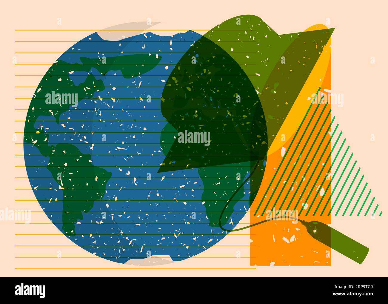 Graduation cap with Earth globe and colorful geometric shapes. Academic ...