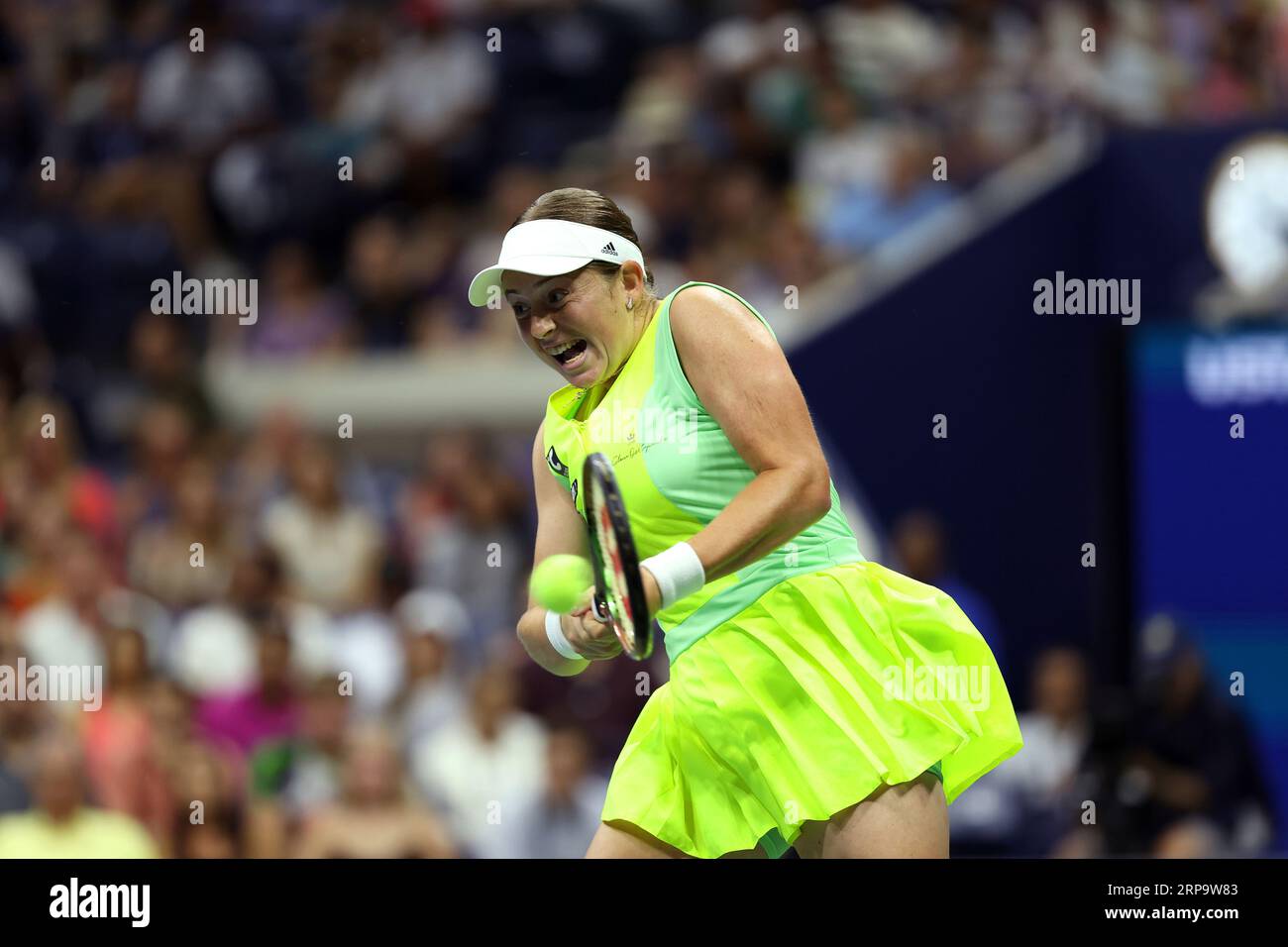 Jelena Ostapenko in action during a women's singles match at the 2023 ...