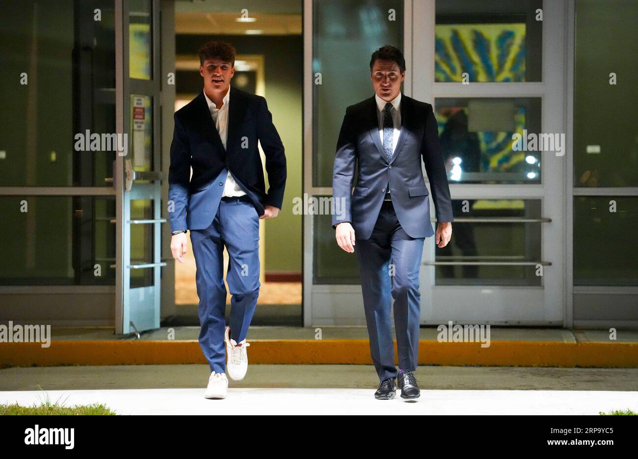 Canadian Prime Minister Justin Trudeau, right, and his son, Xavier ...
