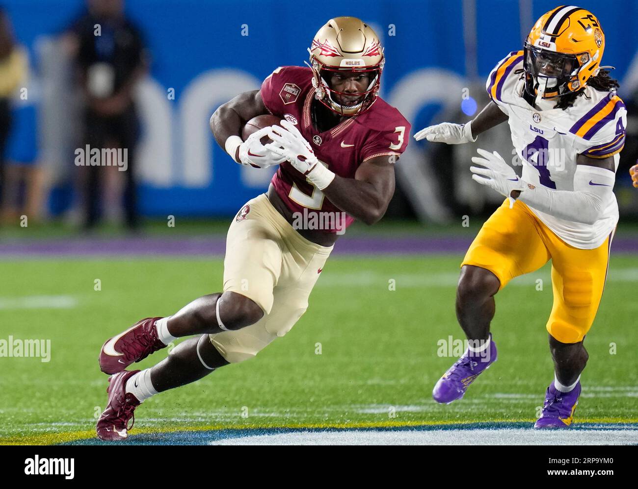 Florida State running back Trey Benson (3) runs for yardage against LSU ...