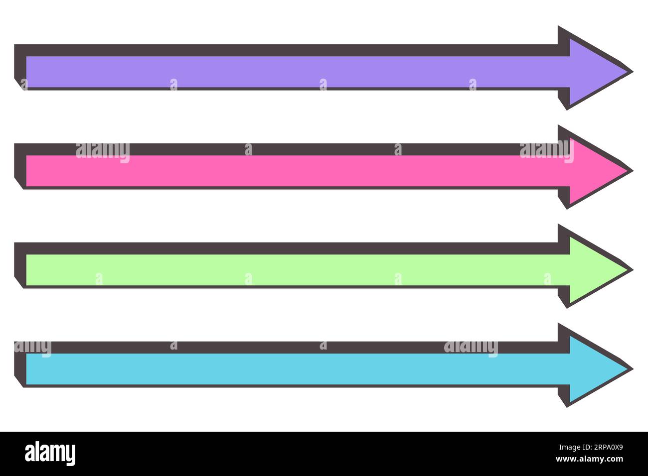 Long straight arrow. Horizontal bold cursor line to right. Basic colored pointing elements ...