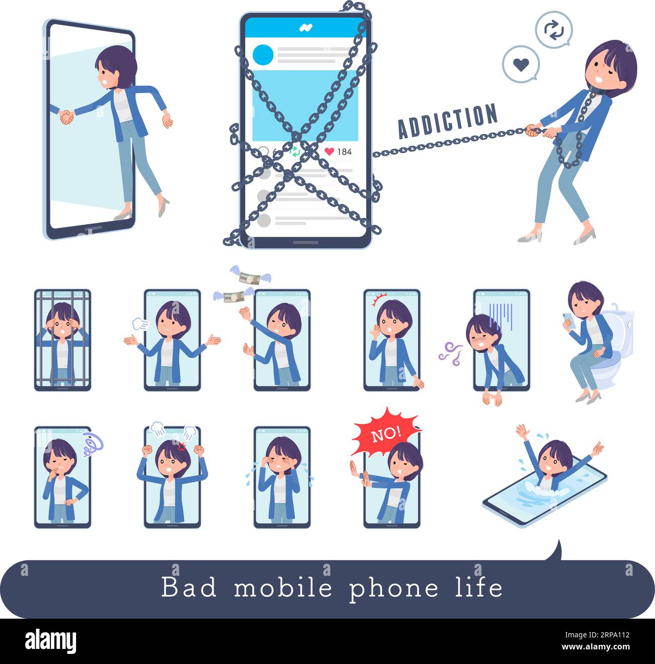 Woman 30s sad mobile Stock Vector Images - Alamy