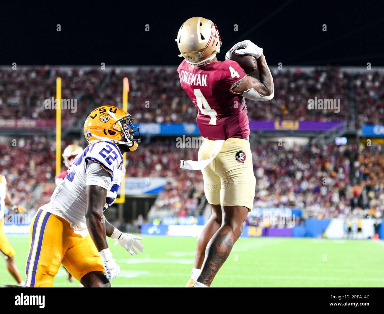 September 3, 2023: Florida State Seminoles wide receiver Keon Coleman (4) makes a touch down ...