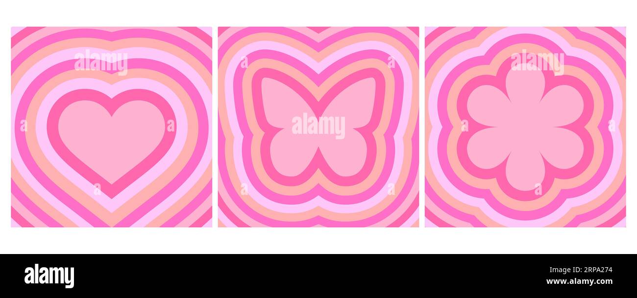 Groovy backgrounds with heart flower and butterfly. Retro psychedelic ...