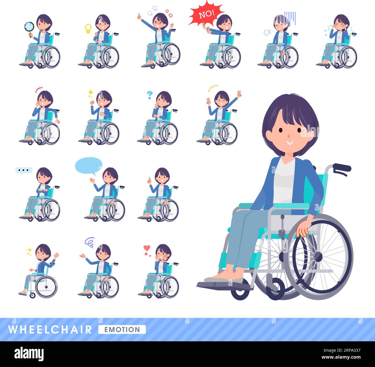 A set of Public relations women in a wheelchair.It depicts emotions ...