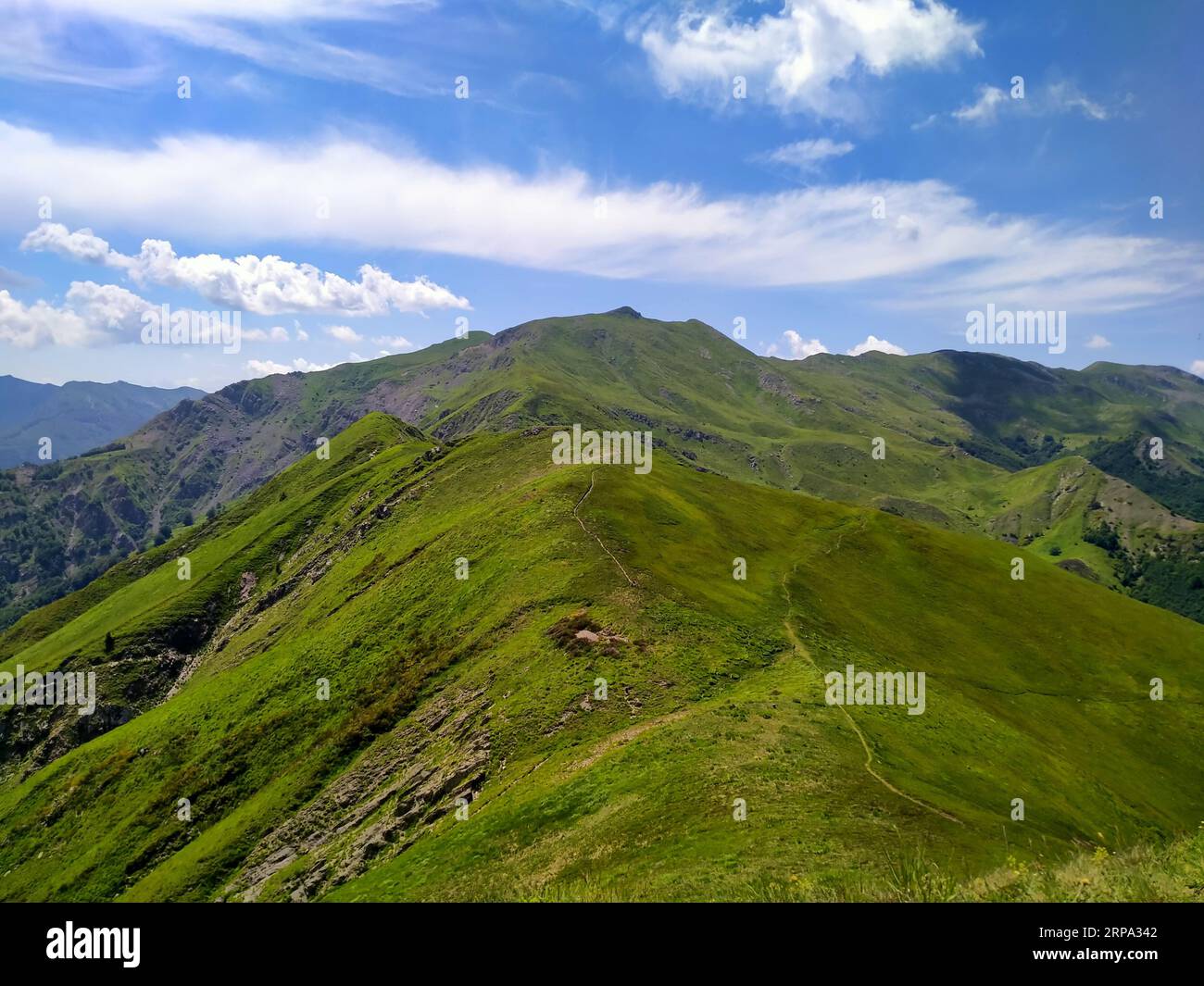 A scenic view of the rolling hills of nature, featuring a lush green ...