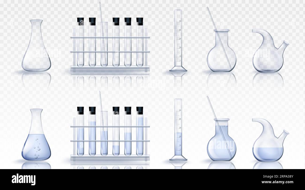 3d laboratory test glass beaker equipment vector. Science lab realistic ...
