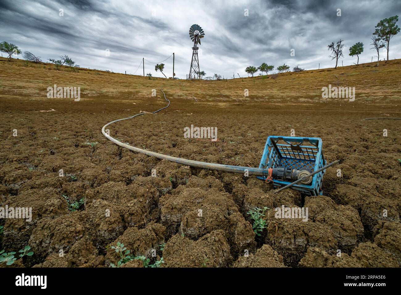 A drought dried dam on large sheep station in Queensland, Australia ...
