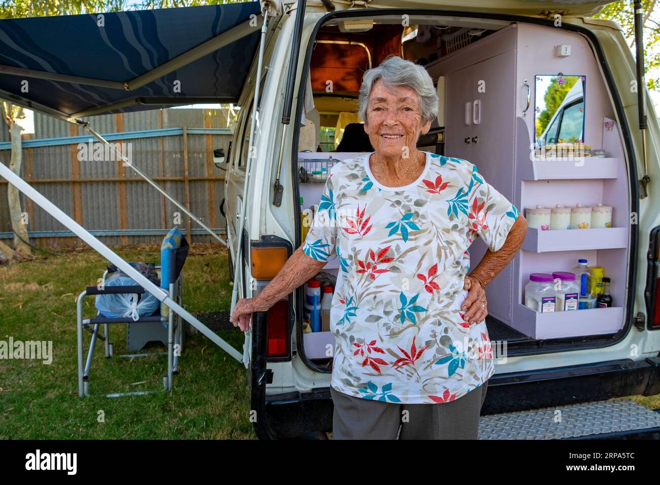 Van traveling elderly woman living in her van and traveling Australia ...