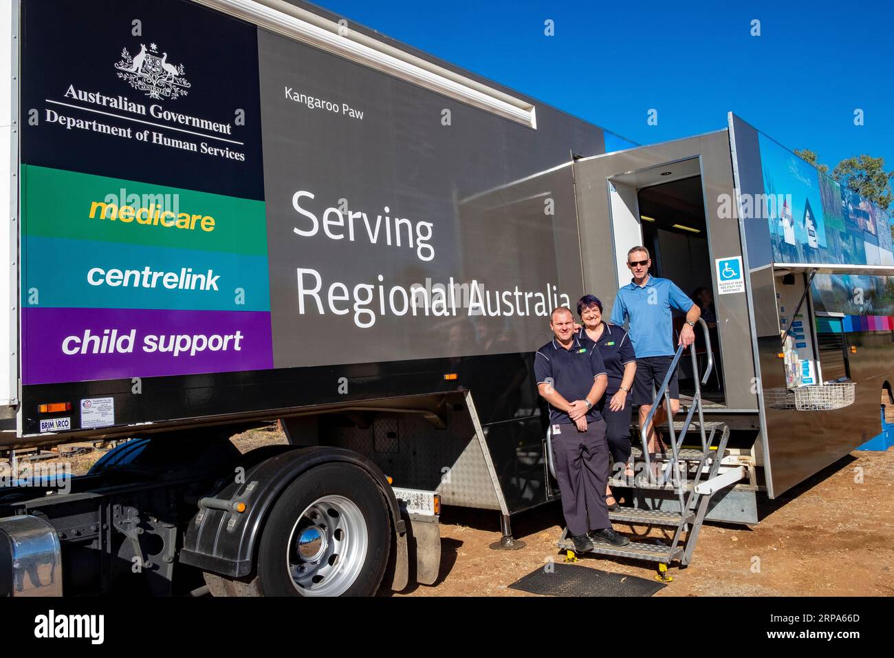 Mobile office and staff of the Australian Department of Human Services ...