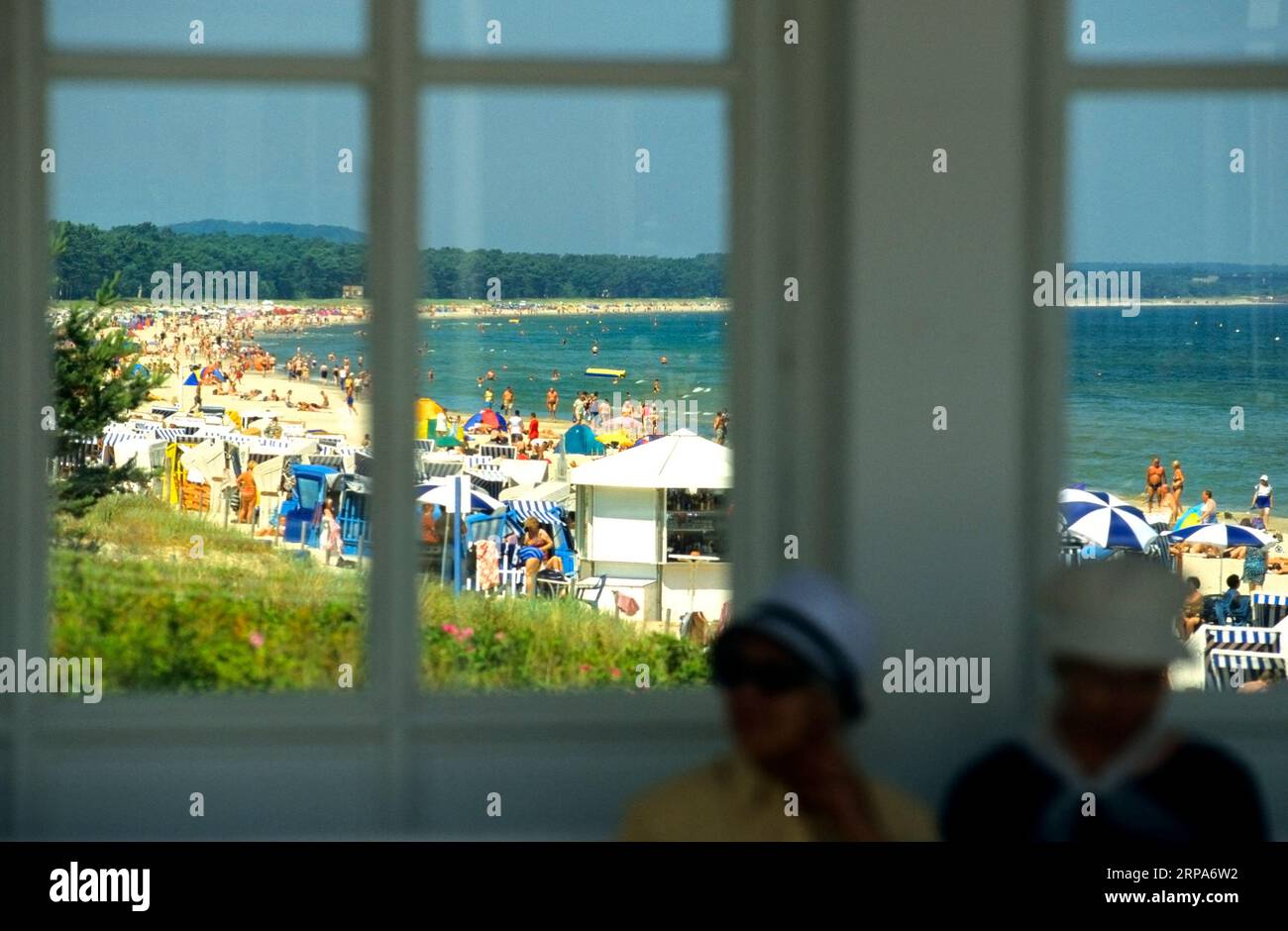 Beach scene seen through a window, Binz, Ruegen, Germany Stock Photo ...